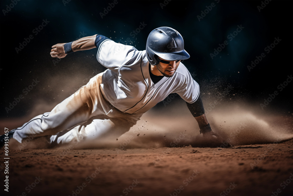 Baseball player sliding into base. Generative AI Stock Photo | Adobe Stock