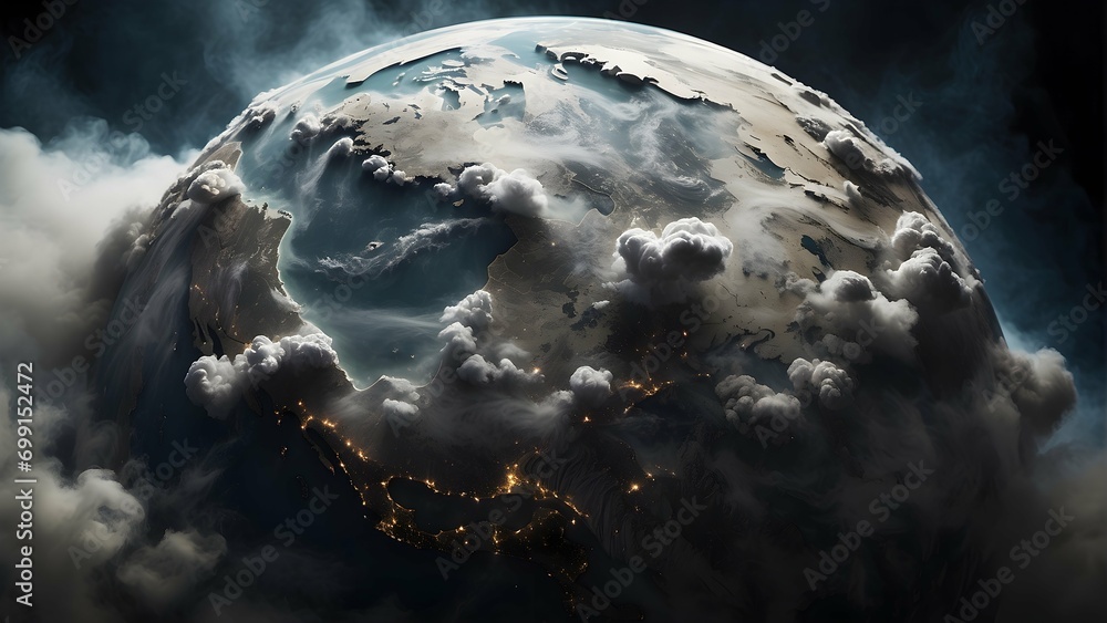 Environmental Crisis: Earth Shrouded in Dark Clouds, Symbolizing Air ...