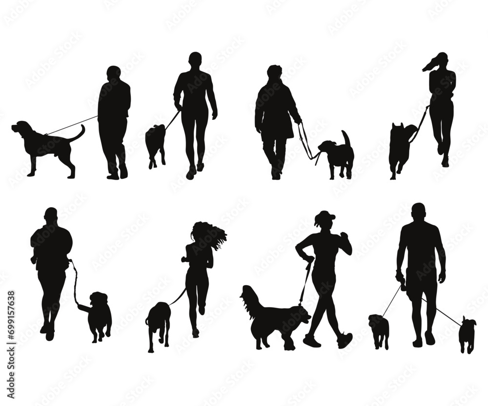 Dog Walker, Dog Walker Silhouette, Dog Walker Clipart, Woman Walking ...