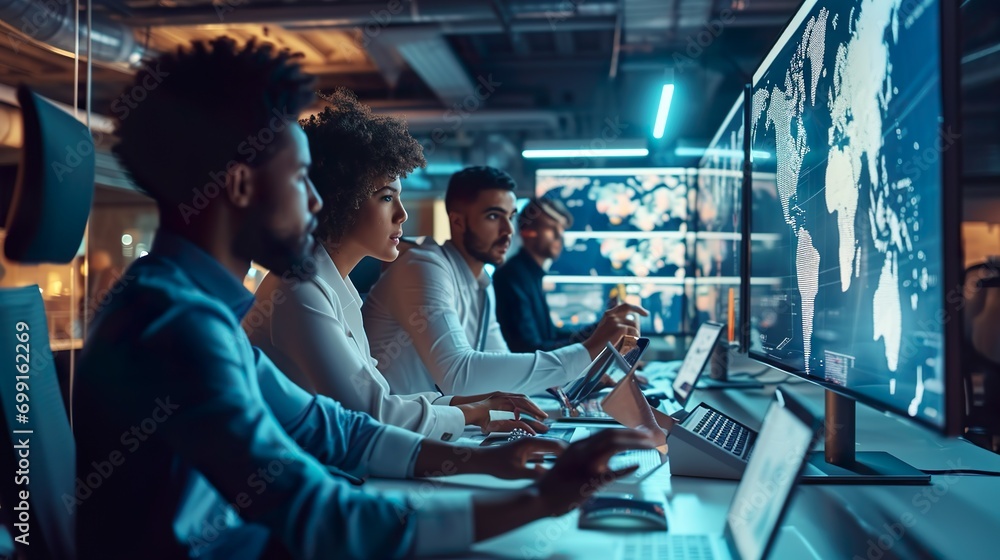 tech teamwork: young professionals in a dynamic office setting Stock ...