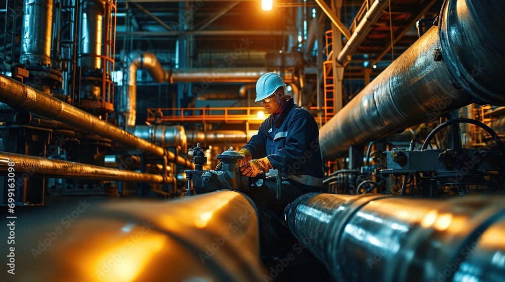 Engineer working for operate equipment, Steel pipelines and valve at ...