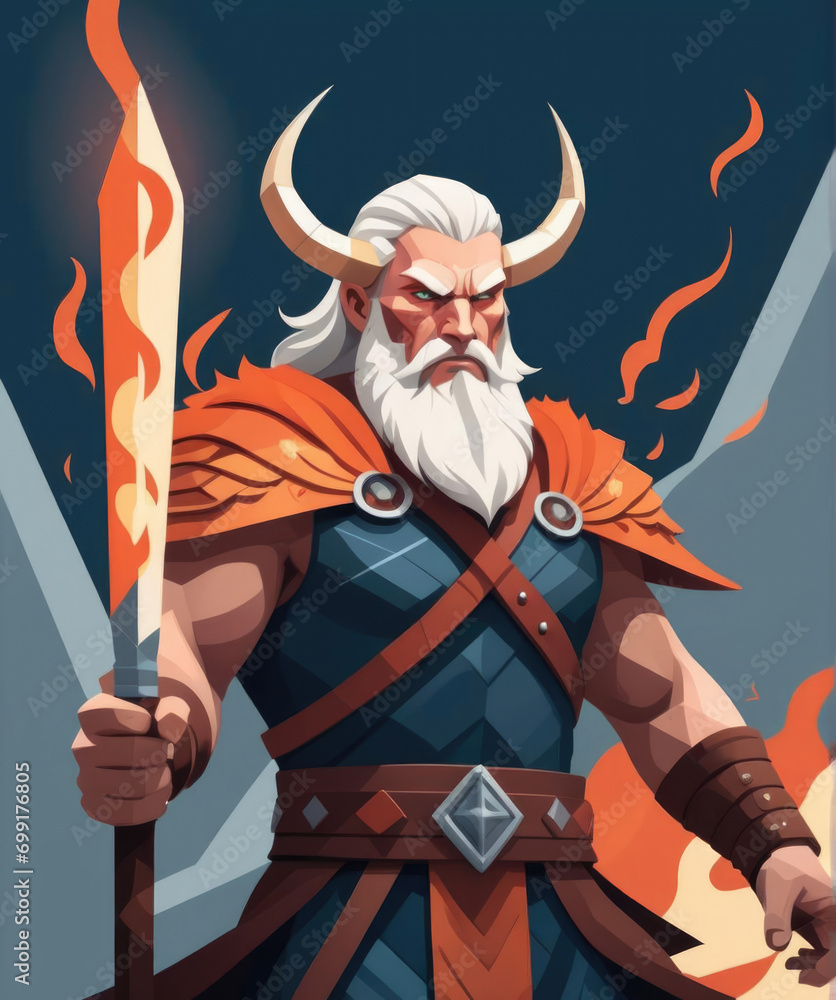 Nordic God Surt - A dynamic flat illustration of Surt, the Norse god ...