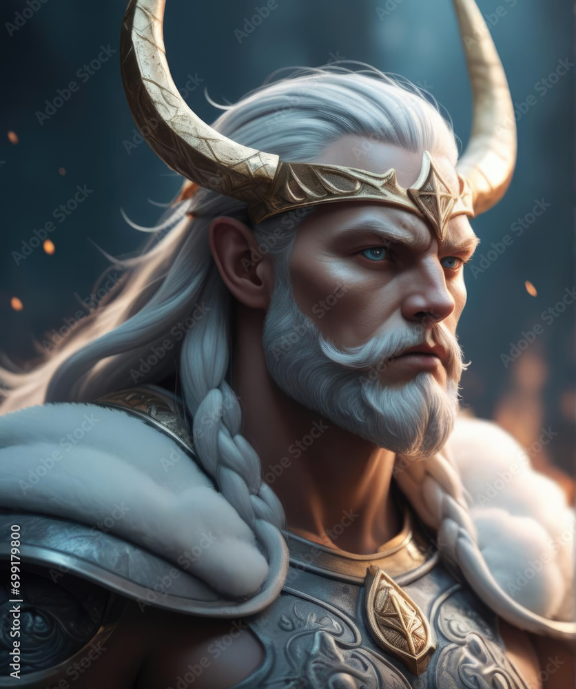 Hel, the Nordic Goddess - Close-up portrait of a powerful Nordic god in ...