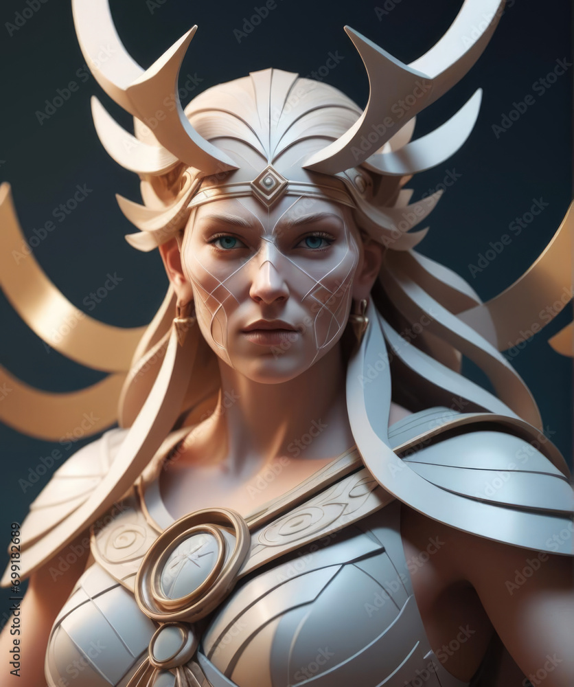 Vibrant 3D Nordic God Illustration - Close up portrait of Frigg, the ...