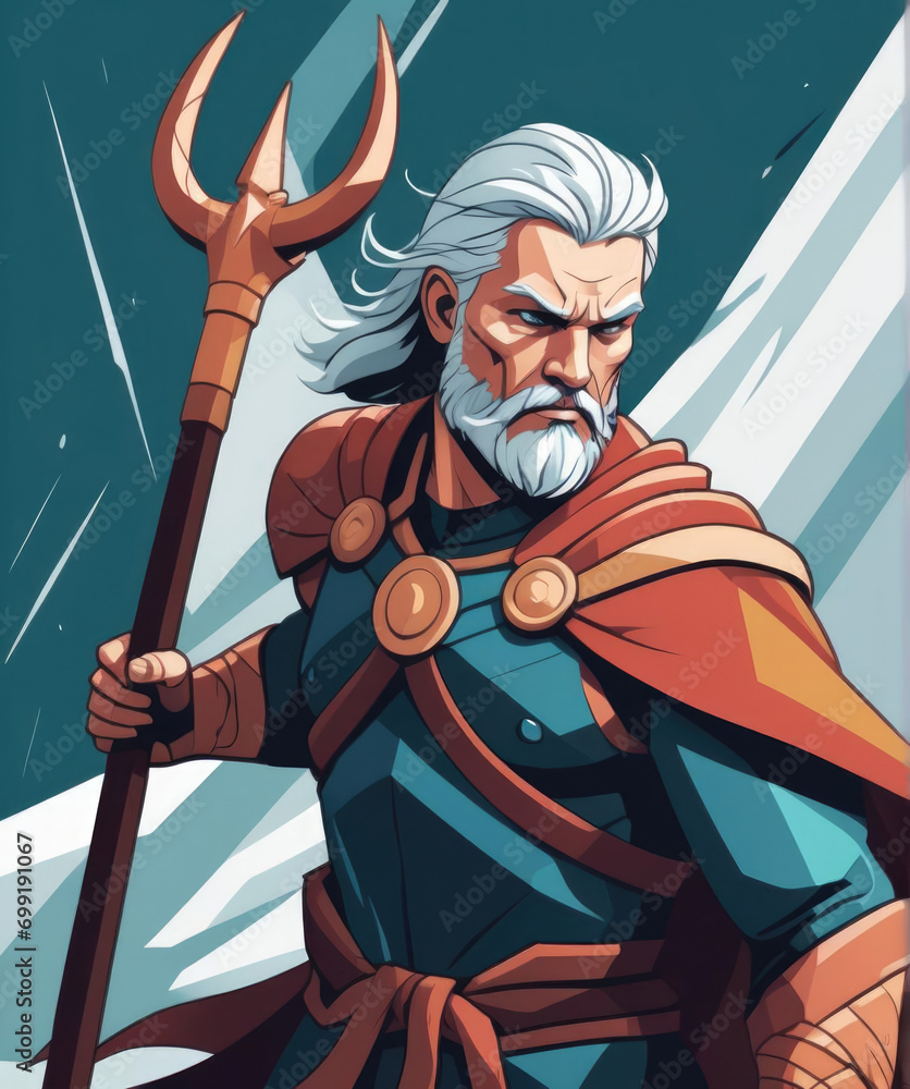 Nordic God Vidar Avenging His Father - Close-up flat illustration of a ...