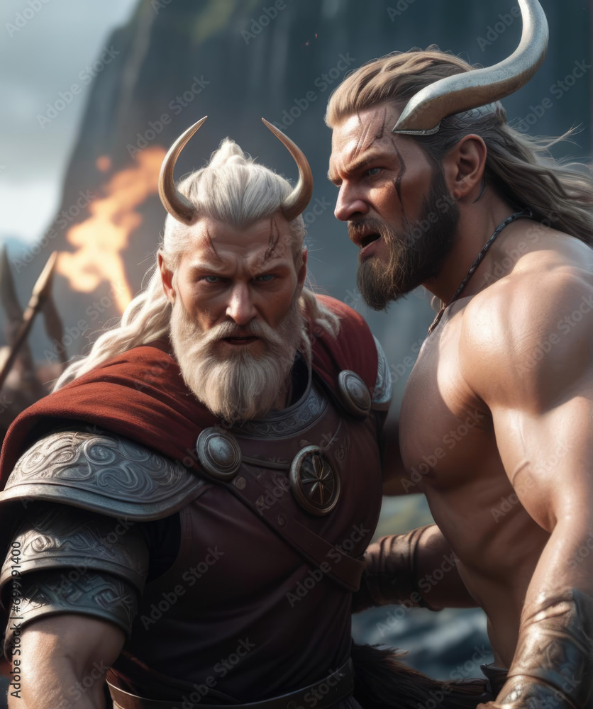 Vidar the Avenger - Close-up portrait of a Nordic god in a dynamic ...