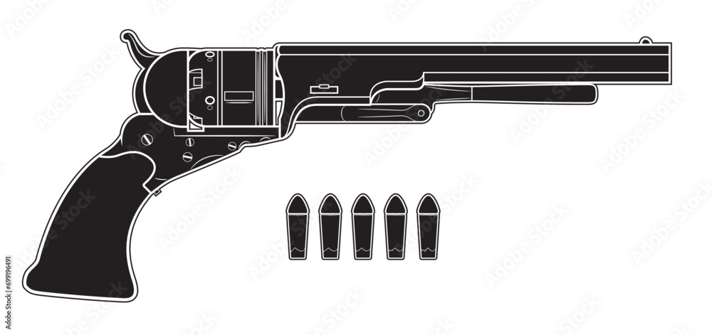 Vector illustration of the Colt Paterson revolver with ramrod lever and ...