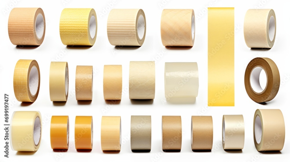 Set of various pieces of masking tape isolated with clipping path on a ...