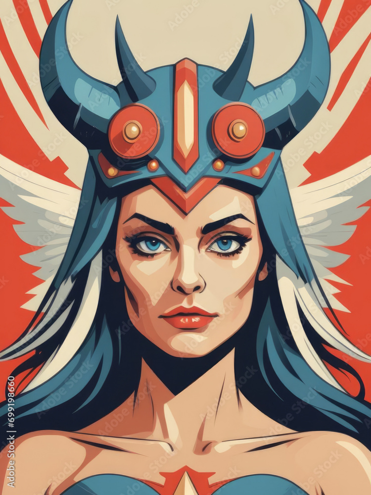 Medium Shot of a Valkyrie - A simplistic flat design of a wise valkyrie ...