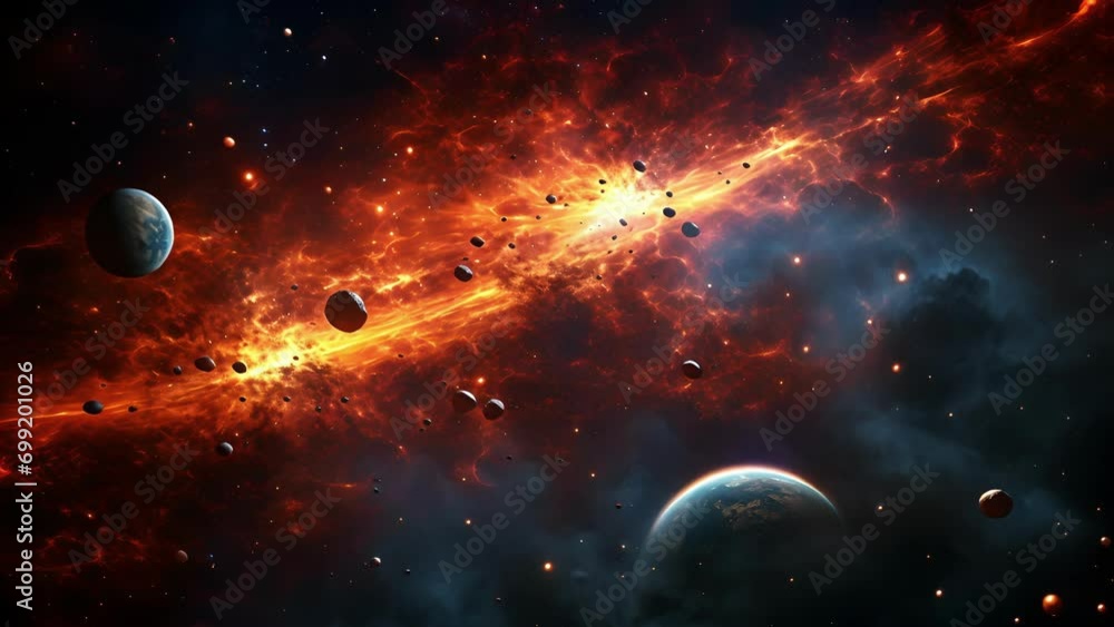 In the depths of the Milky Way, a silvery moon and a fiery planet share ...
