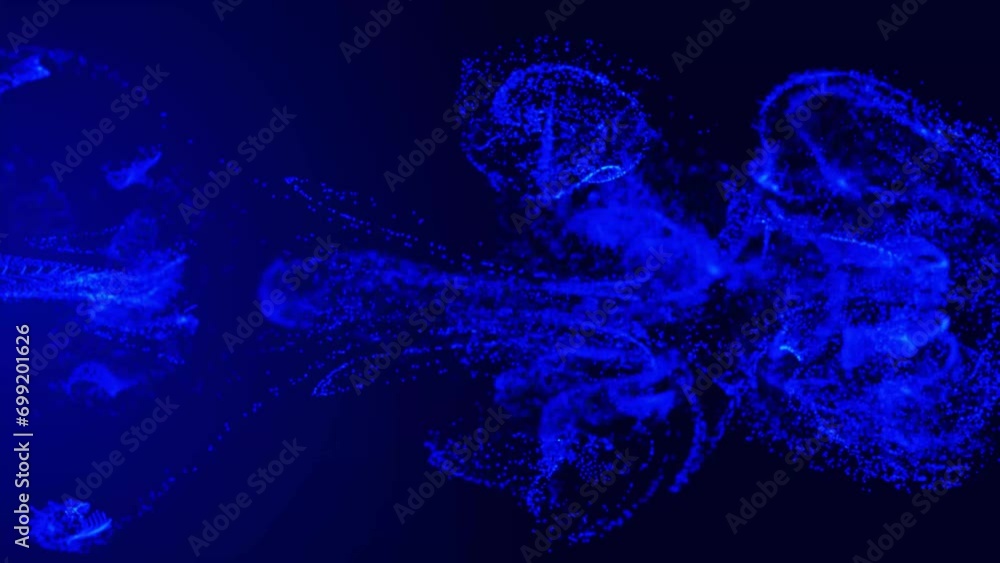 Blue fluid particle dots are flowing in the animated video. Animation ...