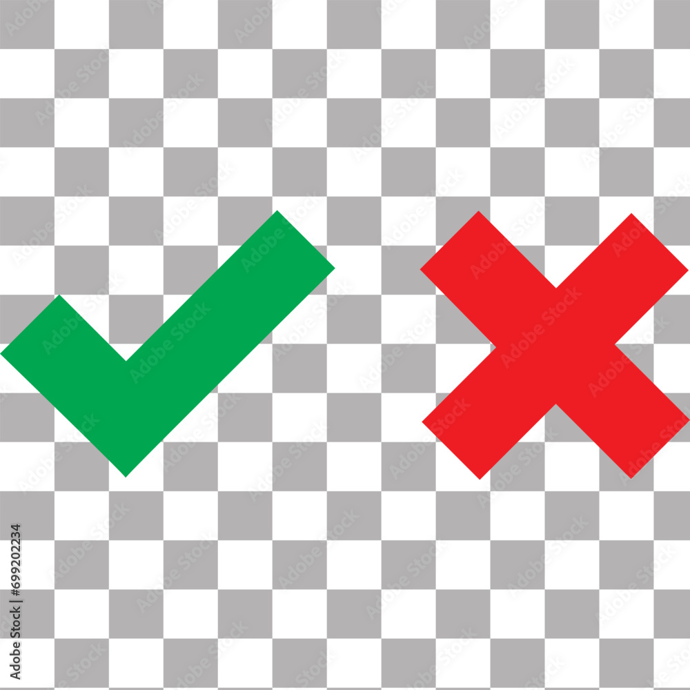 Green check mark and red cross icon.Set of simple icons in flat style: Yes-No, Approved ...