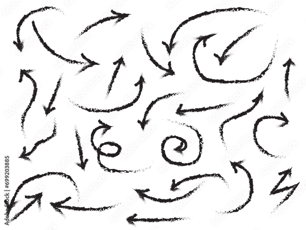 Charcoal arrows vector set. Group of chalked arrow. Hand drawn arrow ...