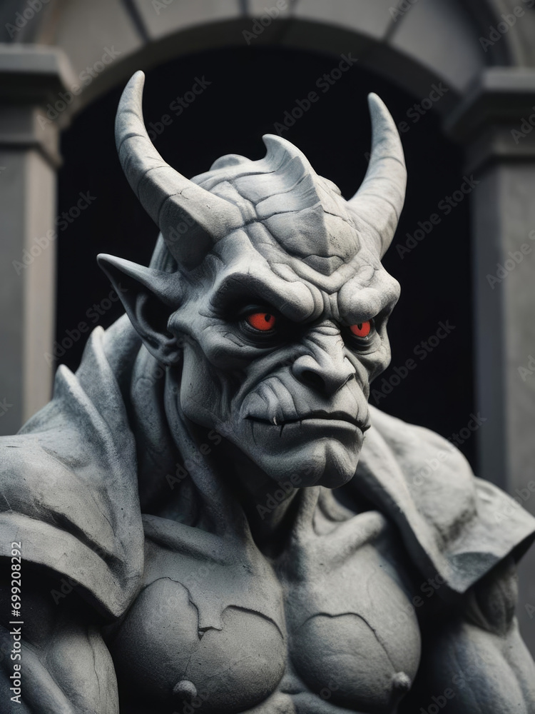 Minimalist Gargoyle - A flat pop art style medium shot of a brooding ...