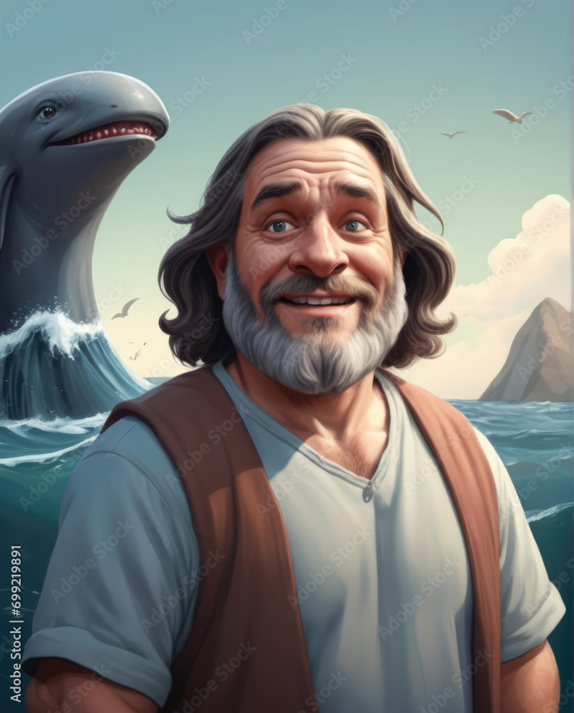 Playful Caricature of Jonas and the Whale - Realistic biblical figure ...