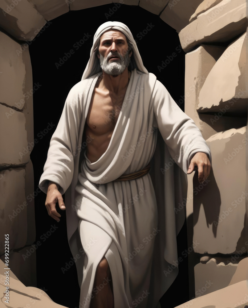 The Resurrection of Lazarus - realistic flat illustration of a biblical ...