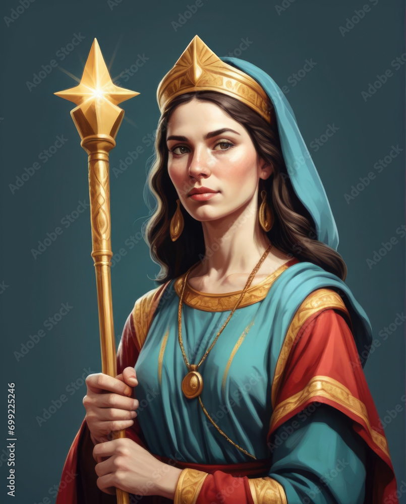 Realistic Flat Illustration of Esther with Scepter - Bright and Bold ...