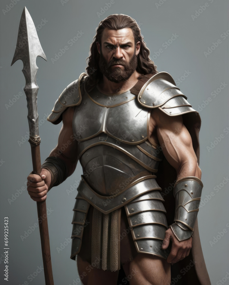 Realistic Portrait of Goliath in Armor - A flat illustration style ...