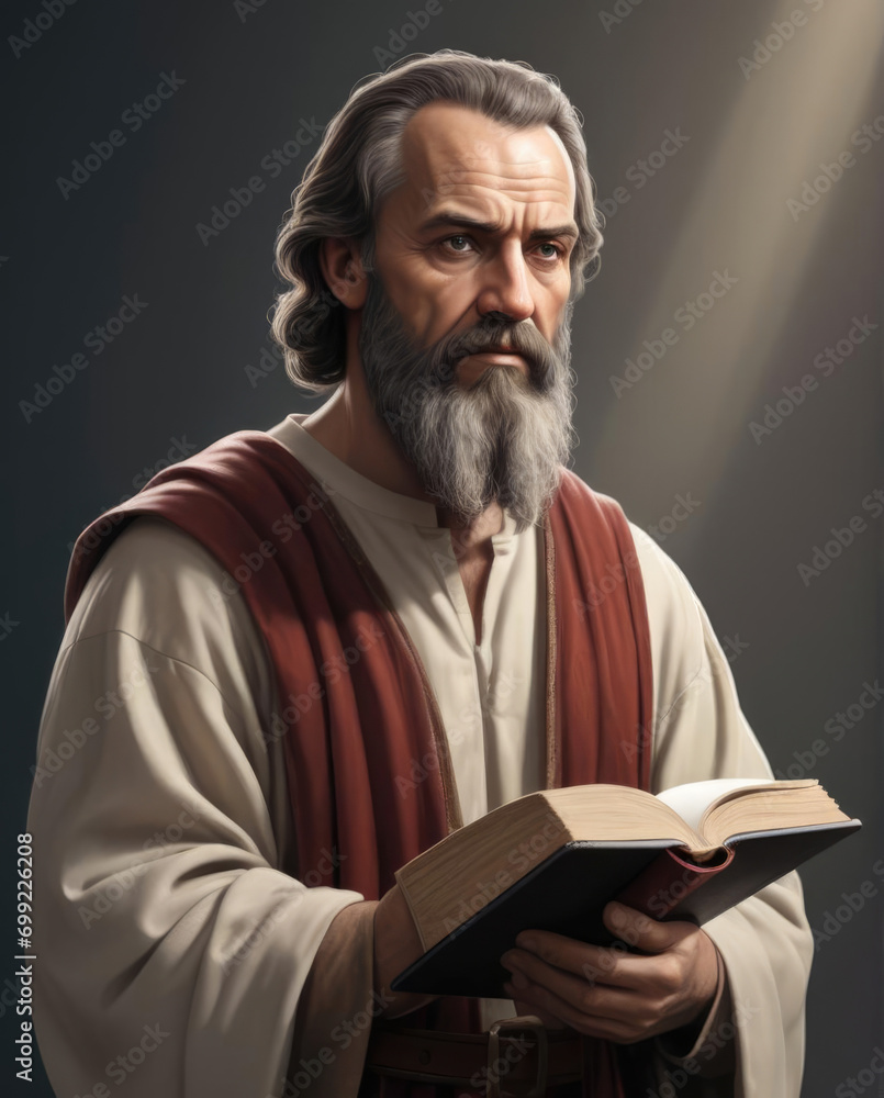 Apostle Paul - Realistic flat illustration of a biblical figure with a sword and a book ...