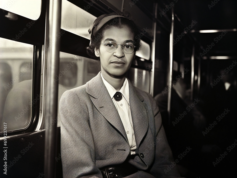 Rosa Parks seated defiantly during Montgomery Bus Boycott, exemplifying ...