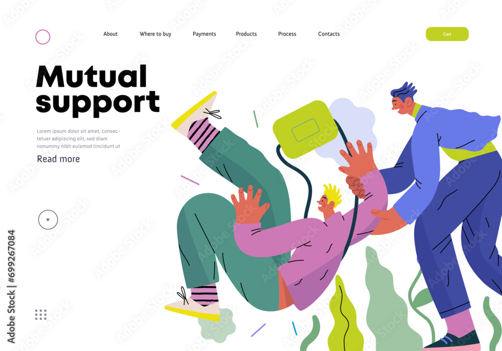 Mutual Support, Assisting Falling Person- modern flat vector concept ...
