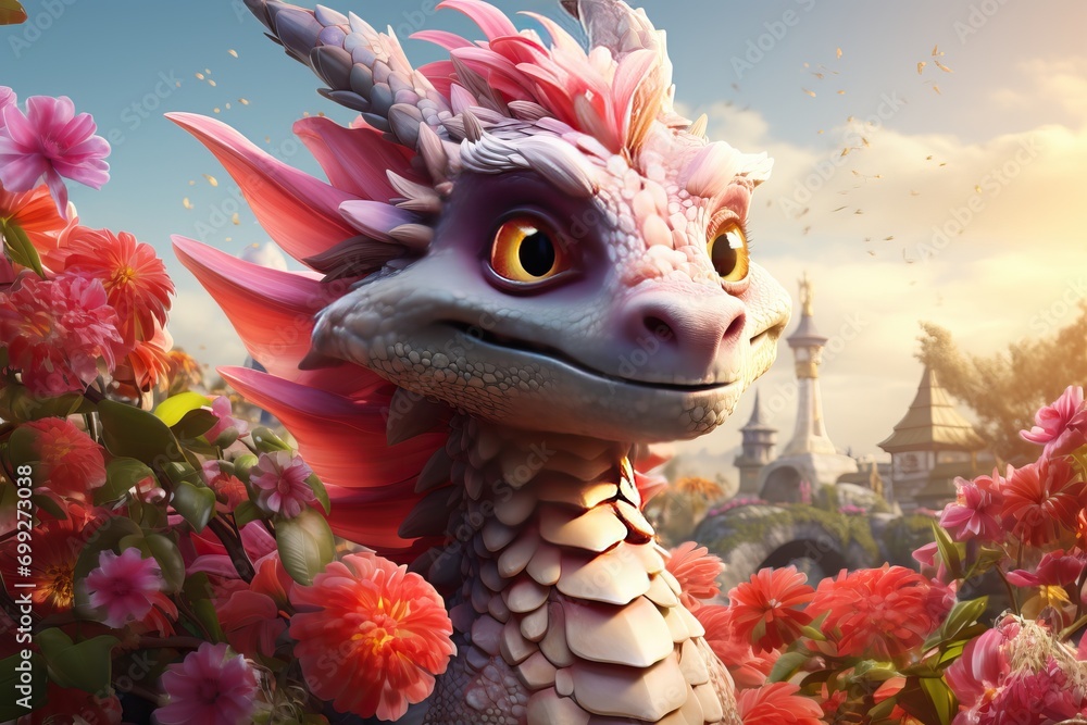Pixar inspired concept art depicting a whimsical and endearing dragon ...