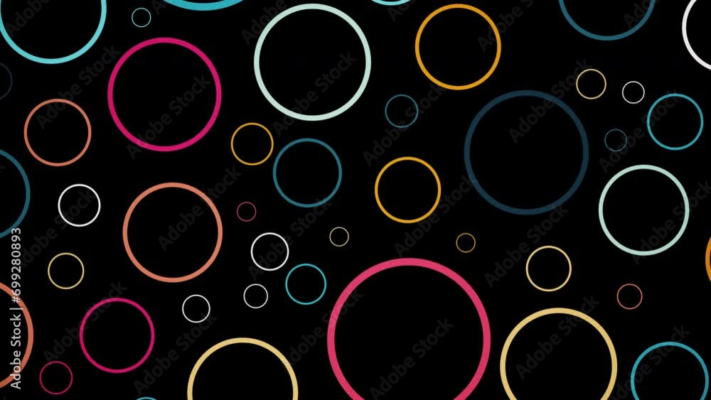 2D animation of rotating colourful circle shapes on black background ...