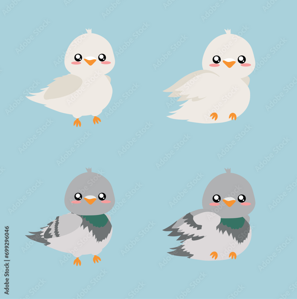 ilustracion tierna de dos palomas, blanca y otra gris Stock Vector ...