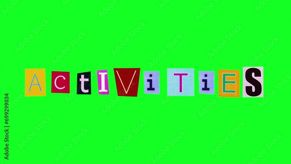 Activities word made in cartoon style of single letters crumpling and ...