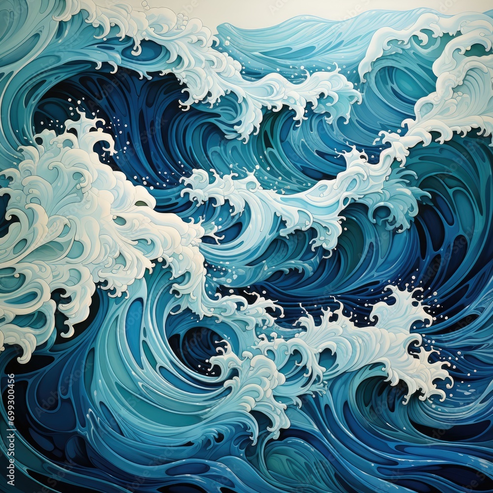 Stylized illustration of sea waves. Blue waves pattern. Marine pattern ...