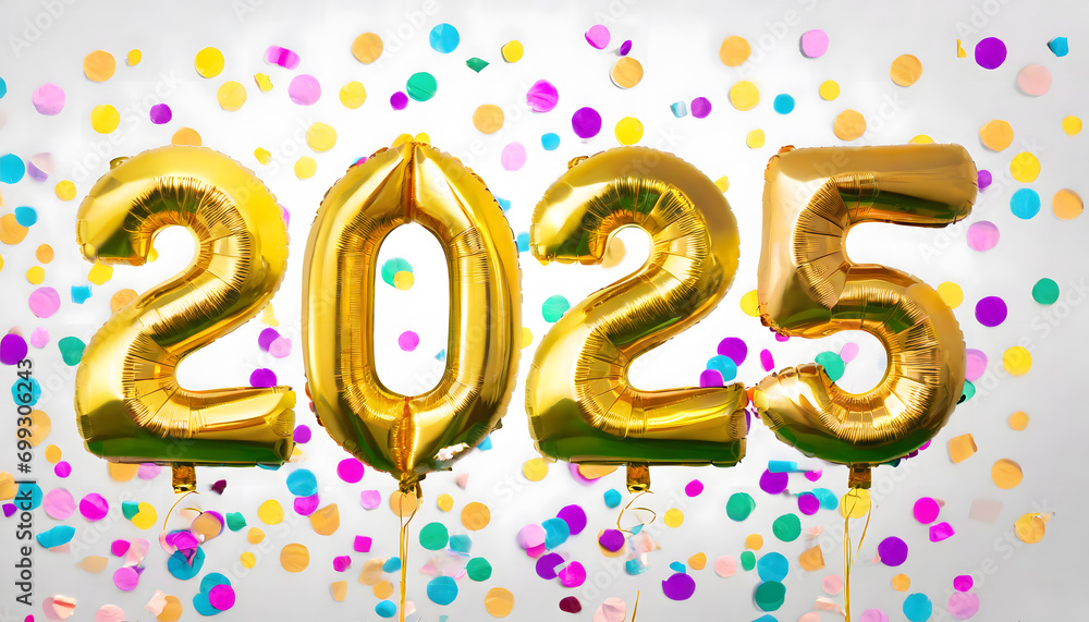 Happy New Year 2025 design, golden foil balloons with the numbers 2025 ... Happy New Year 2025 design, golden foil balloons with the numbers 2025 ...