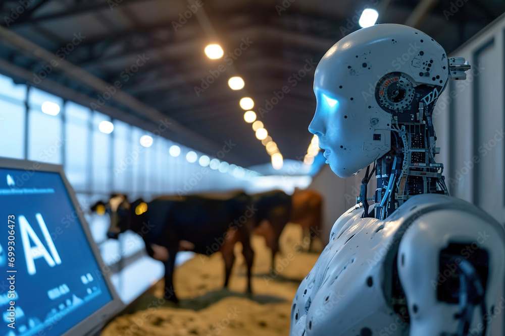 A high-tech cow farm managed by artificial intelligence. Dashboard with ...