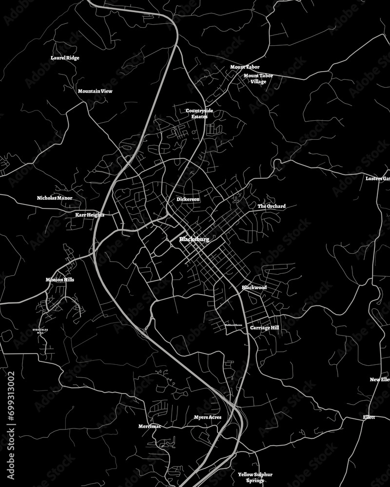Blacksburg Virginia Map, Detailed Dark Map of Blacksburg Virginia Stock ...