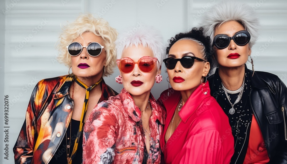 four old fashion ladies with sunglasses and make-up Stock Photo | Adobe ...