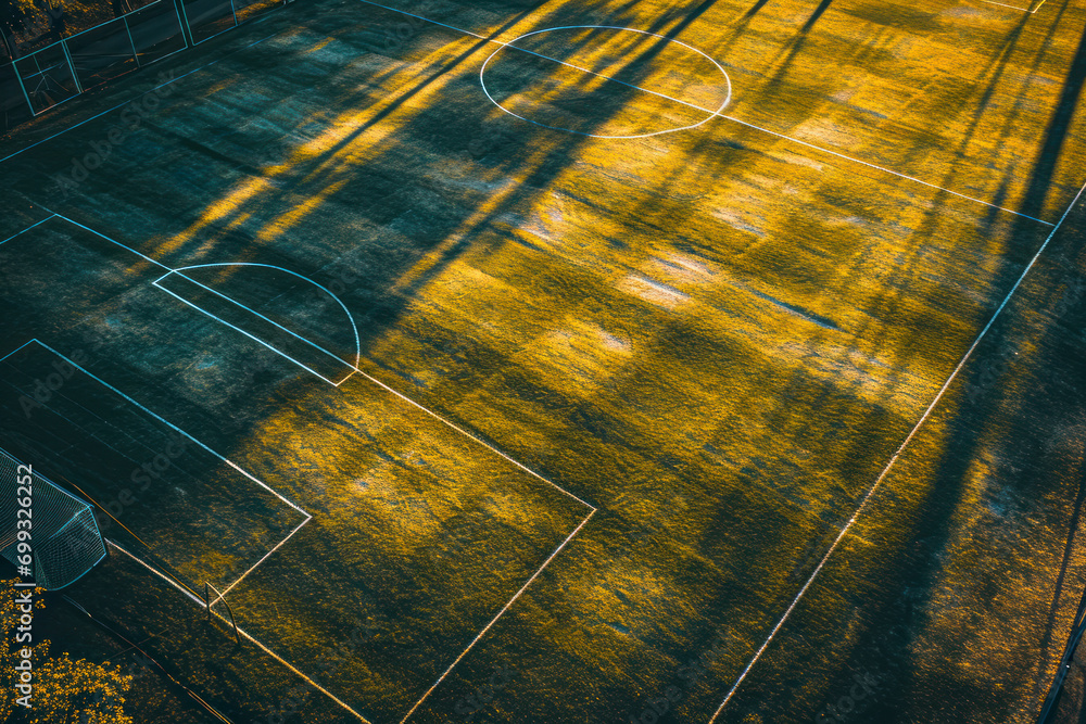 Football field patterns, an aerial shot capturing the intricate ...