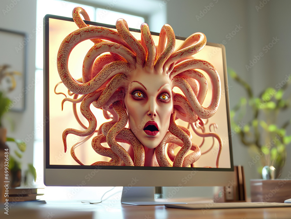 Digital Medusa: A stunning 3D rendering of Medusa's head emerges from a ...