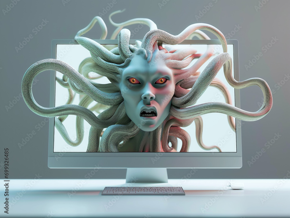 Foto de Digital Awakening: A Medusa head bursts through the computer ...