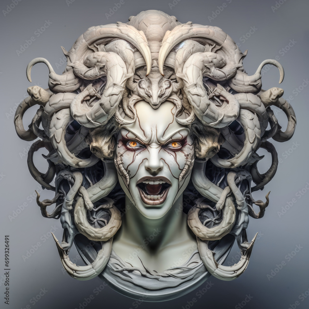 Sculpted Terror: A marble bust of Medusa, with a chilling expression ...