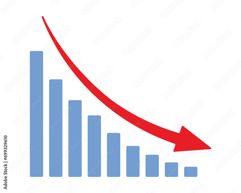 Red arrow going down stock icon on white background. Decrease ...