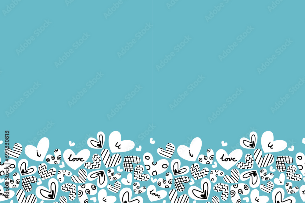 Doodle heart pattern background frame border. Black and white heart ...