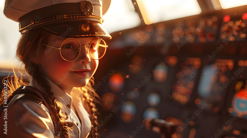 Portrait photos of children. captain of a civilian airplane. wearing a ...