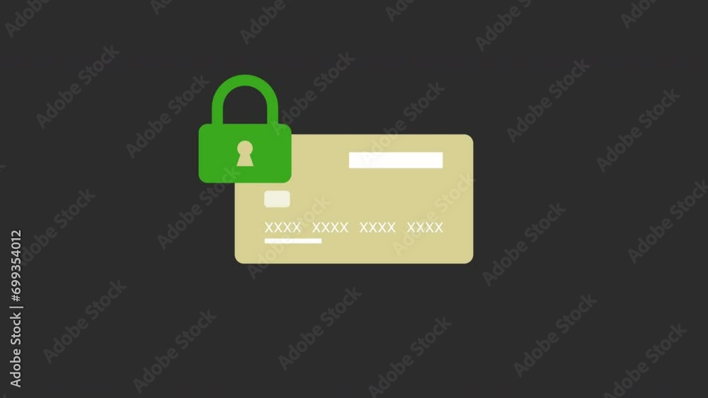 4K animation of locking a gold credit card with a padlock on ...
