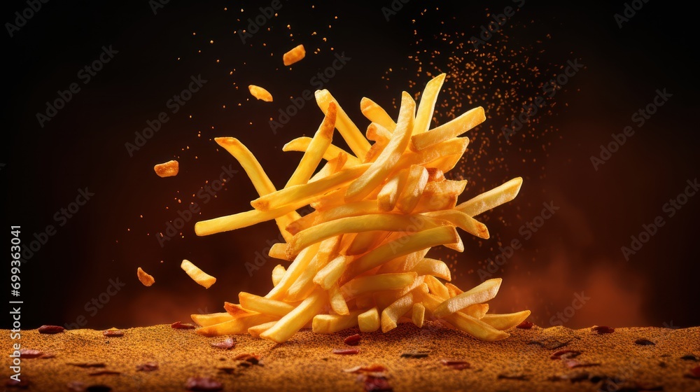 French fries floating in the air background,French fries falling Stock ...
