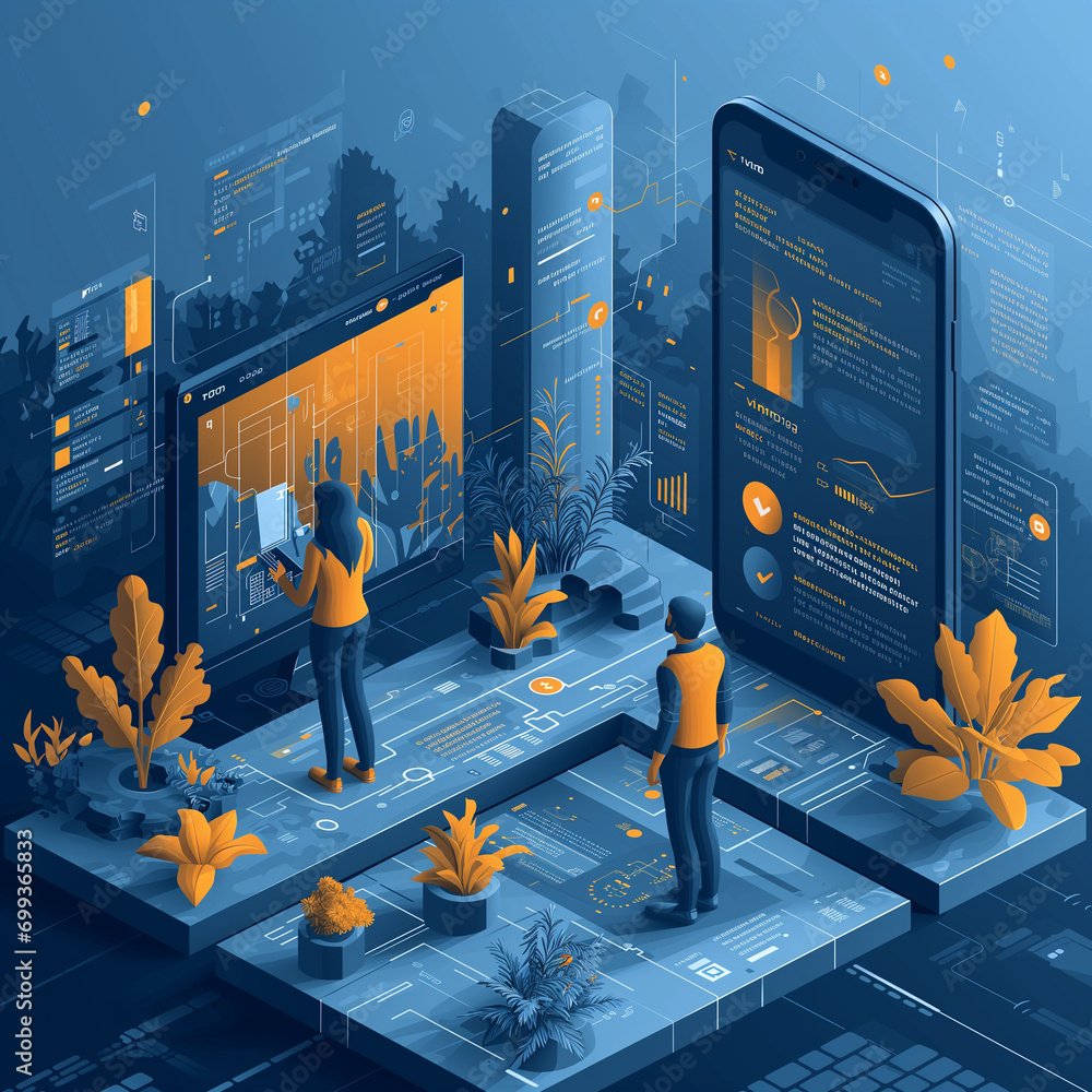 Interactive Digital Workspace Concept, Isometric Tech Haven: Immersive ...