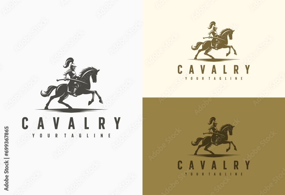 equestrian cavalry logo illustration vector design in vintage style ...