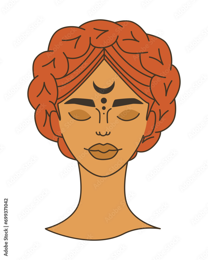 The head of a girl without a body with a braid around her head, with ...