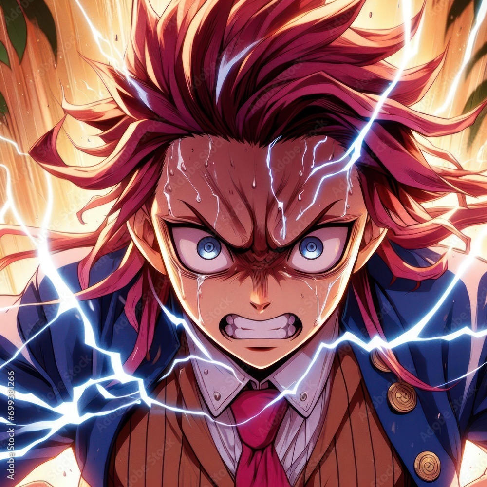 Animated Character with Fiery Red Hair and Lightning Effects Stock ...