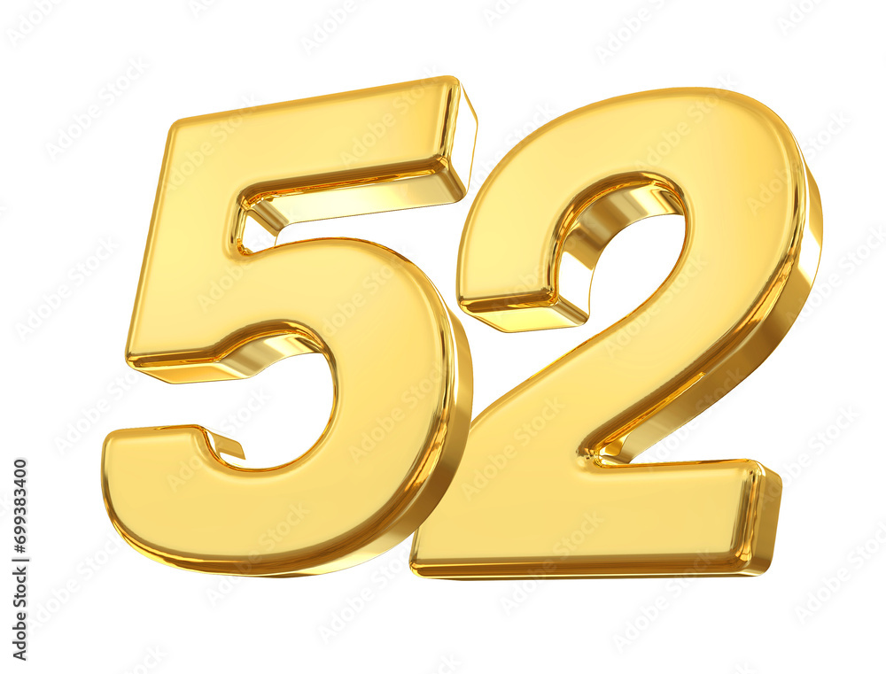 3D Gold number 52 Stock Illustration | Adobe Stock