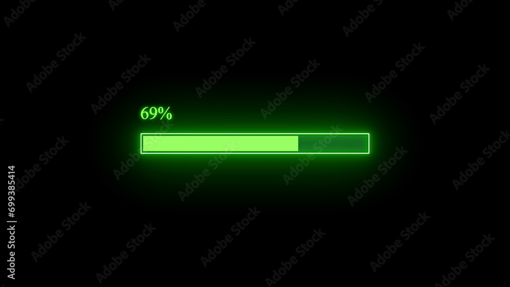 Neon light progress bar animation on black background, blue neon light ...