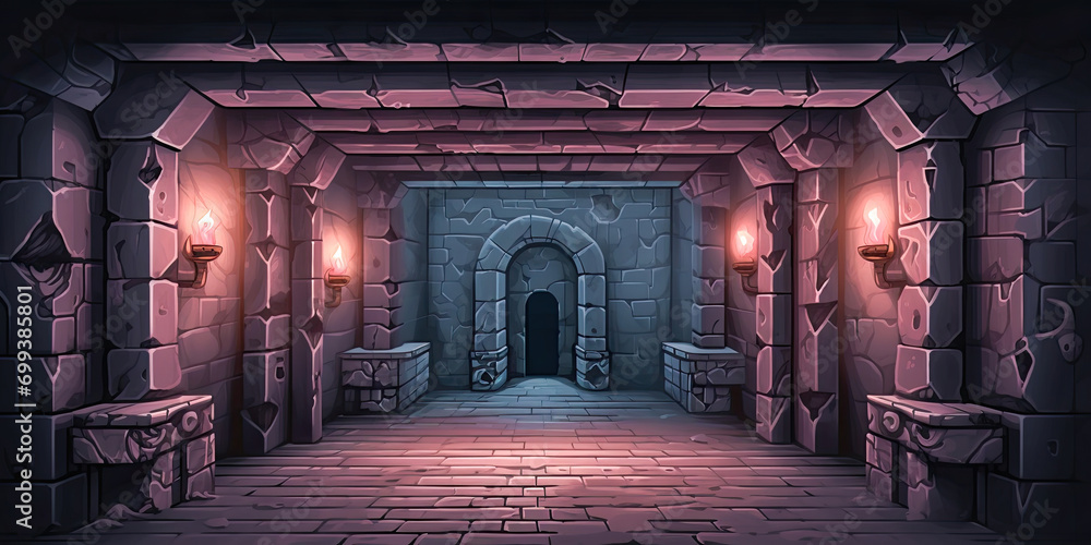 Video game style retro vintage graphics dungeon background, underground ...